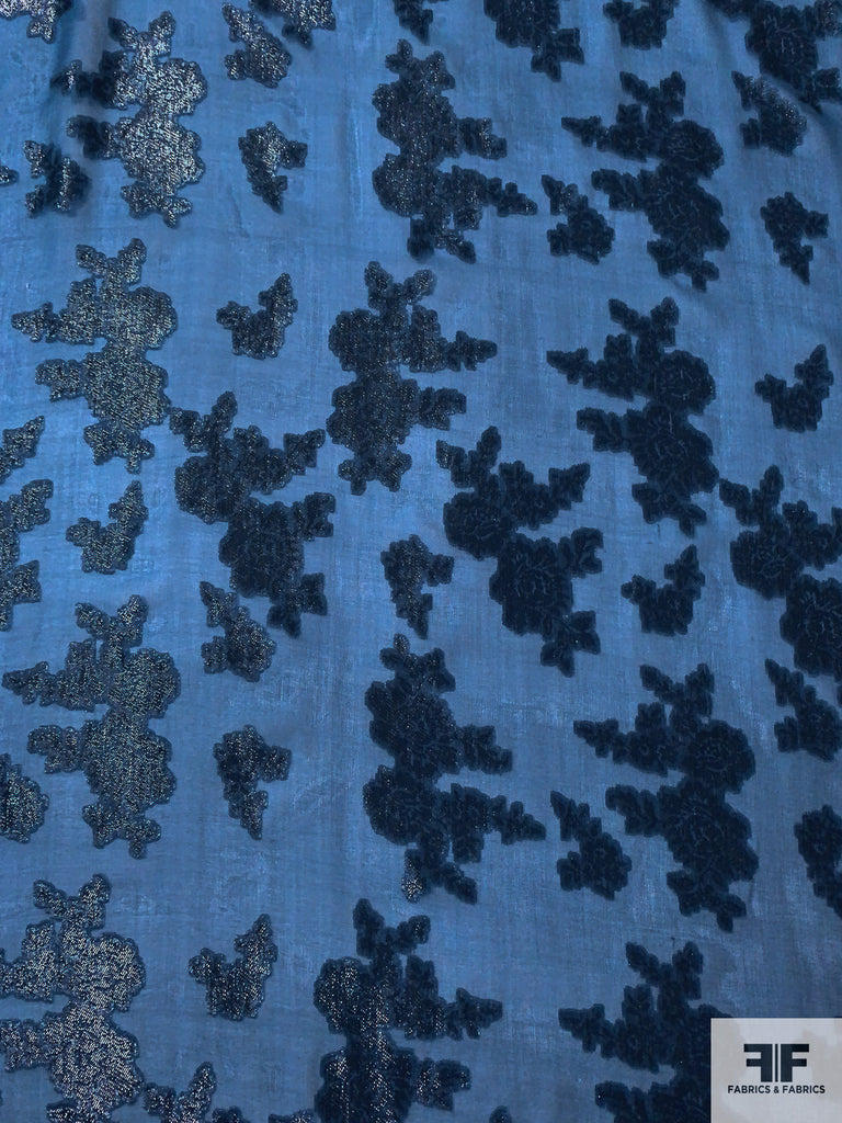 J Mendel Italian Metallic Floral Silk Chiffon - Dark Teal | FABRICS ...