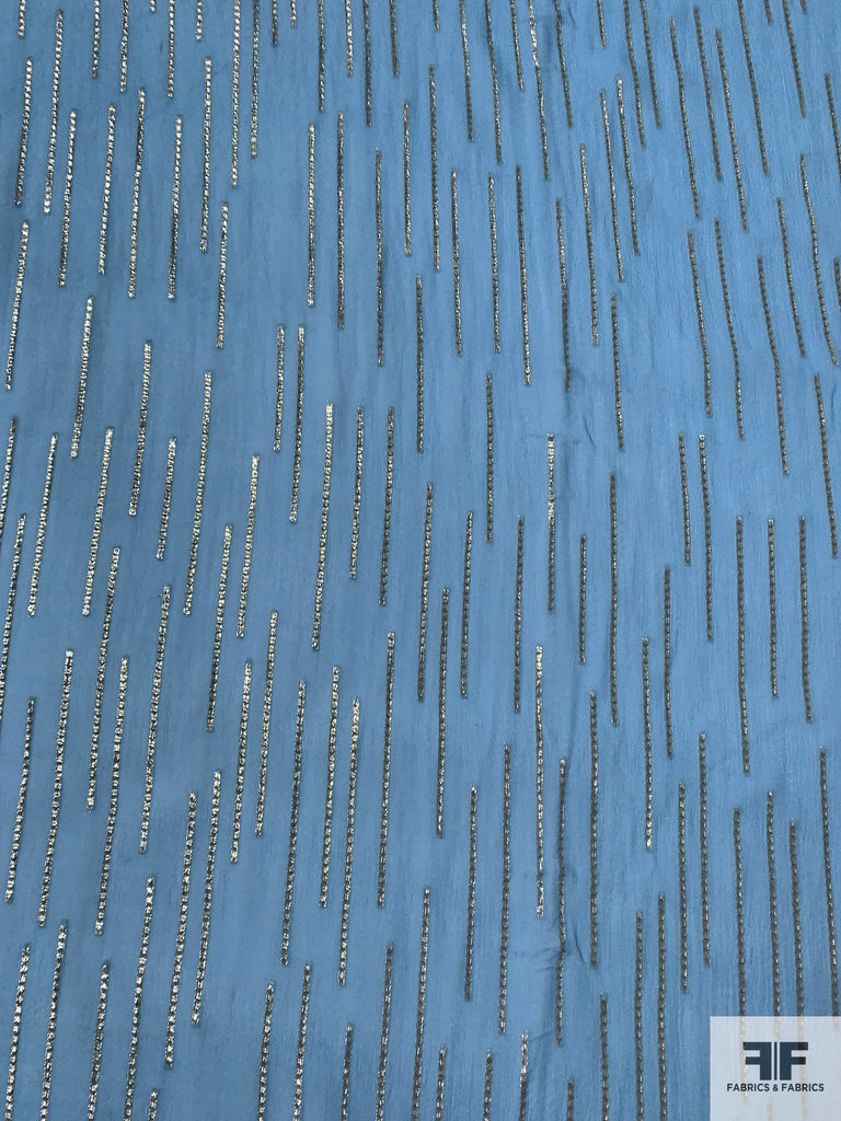 J Mendel Italian Metallic Linear Design Crinkled Silk Chiffon - Sky ...