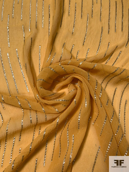 J Mendel Italian Metallic Linear Design Crinkled Silk Chiffon ...