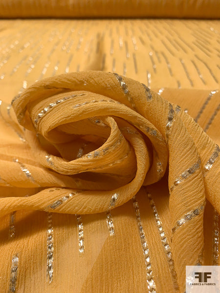 J Mendel Italian Metallic Linear Design Crinkled Silk Chiffon ...