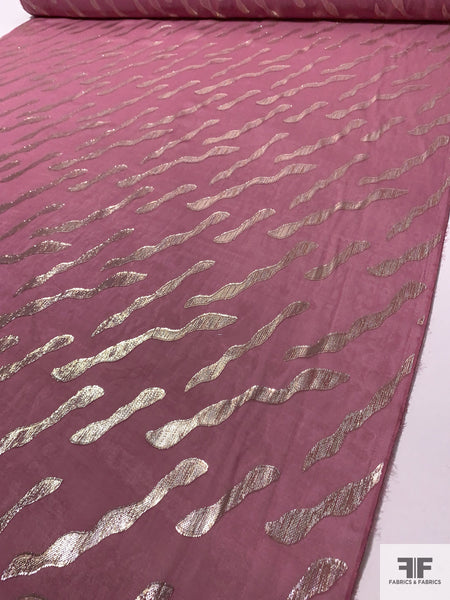 J Mendel Wavy Design Metallic Clip Silk Chiffon - Dusty Rose/Gold ...