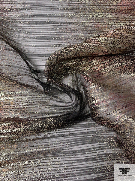 J Mendel Italian Glam Foil Printed Pleated Tulle - Black/Gold/Pink ...