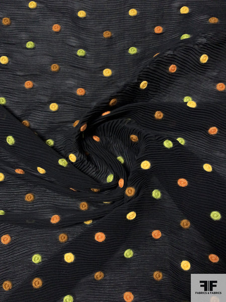 J Mendel Italian Dot Embroidered Pleated Georgette - Black/Yellow ...