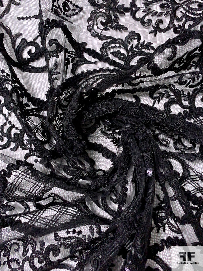 J Mendel Regal Embroidered Tulle with Cording and Ribbon Work - Black ...