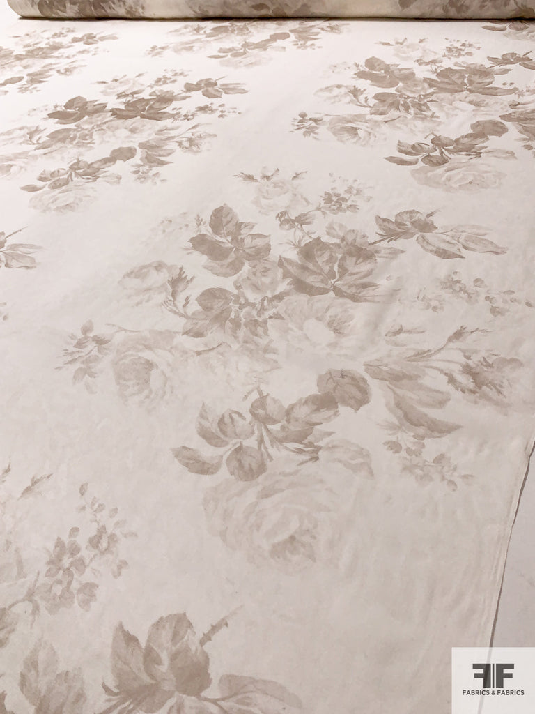 Romantic Floral Printed Silk Chiffon - Beige/Ivory | FABRICS & FABRICS ...