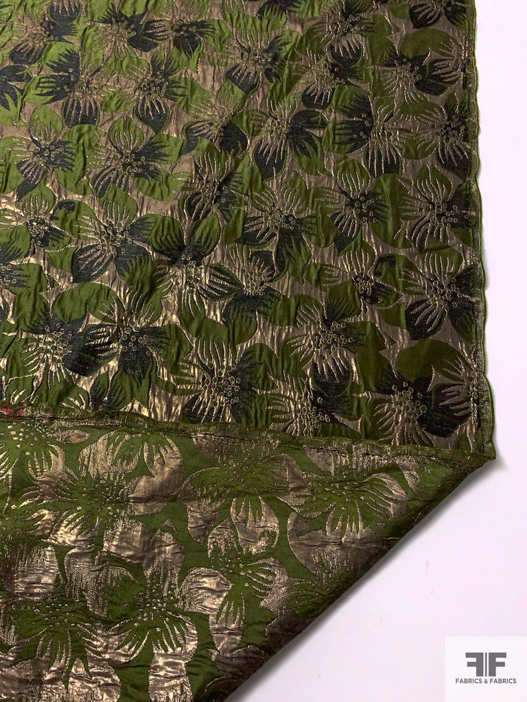 Exotic Floral Textured Metallic Brocade - Olive/Brass/Black | FABRICS ...