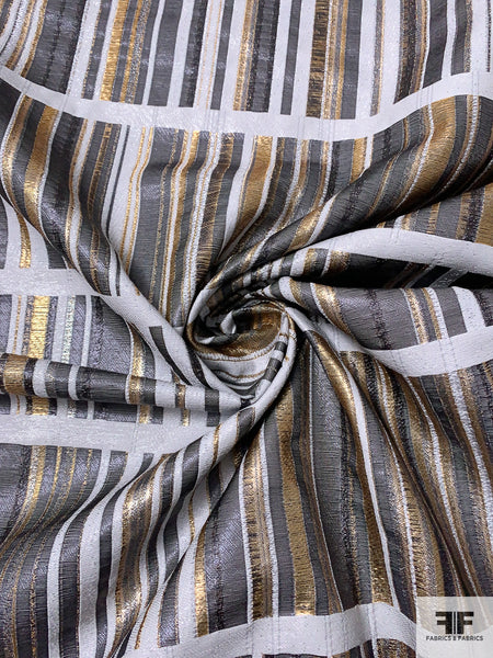 Italian Gradient Lines Raffia-Like Lamé Brocade - Gold/Silver/Light ...