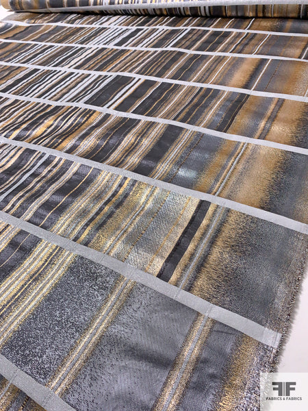 Italian Gradient Lines Raffia-Like Lamé Brocade - Gold/Silver/Light ...