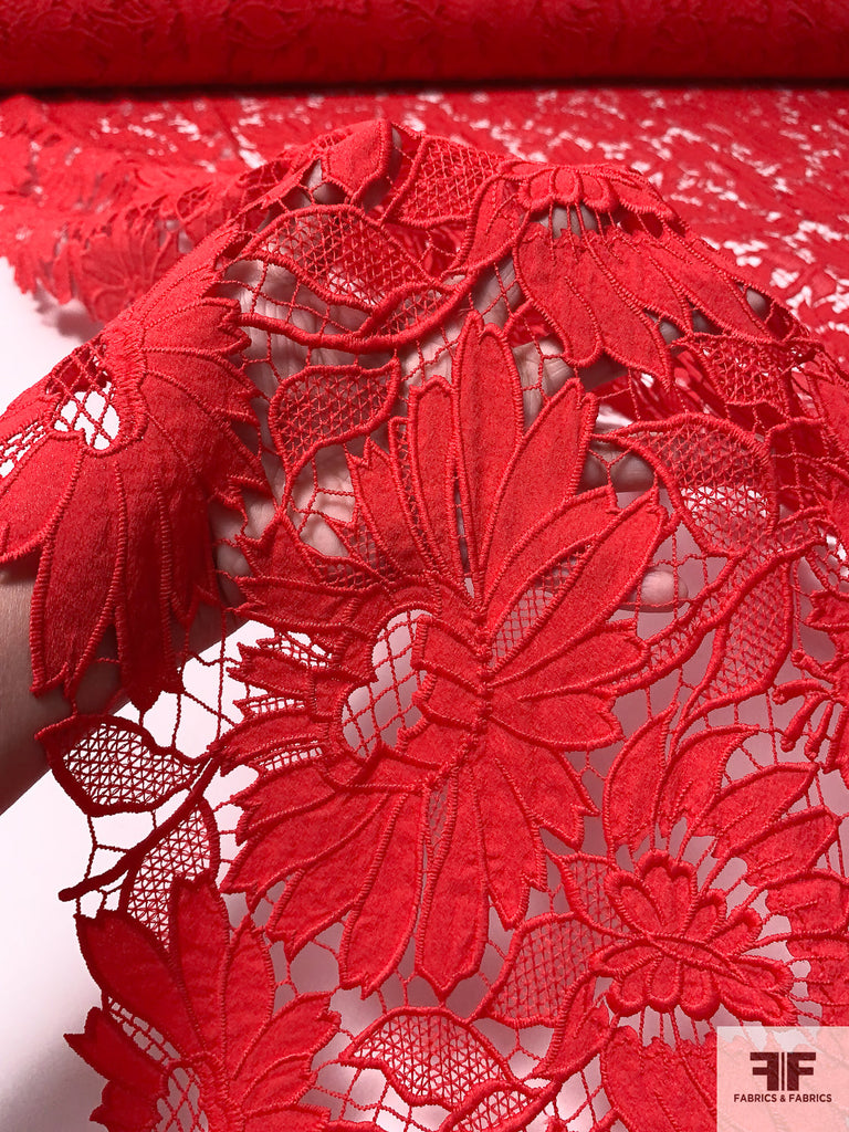 Pamella Roland CDC-Based Lightweight Guipure Lace - Red | FABRICS ...