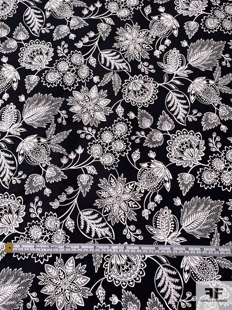 Floral Printed Fused Cotton Lawn - Off-White/Black/Light Grey | FABRICS ...