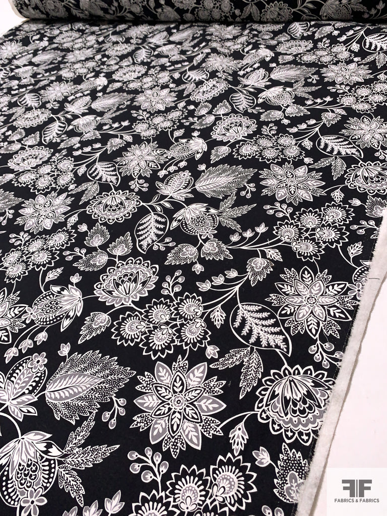 Floral Printed Fused Cotton Lawn - Off-White/Black/Light Grey | FABRICS ...