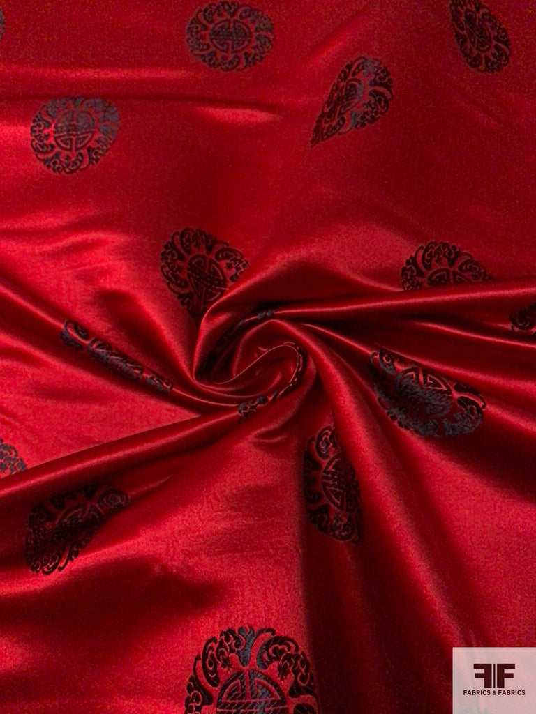 Medallion Pattern Oriental Satin Jacquard Brocade - Red / Black ...