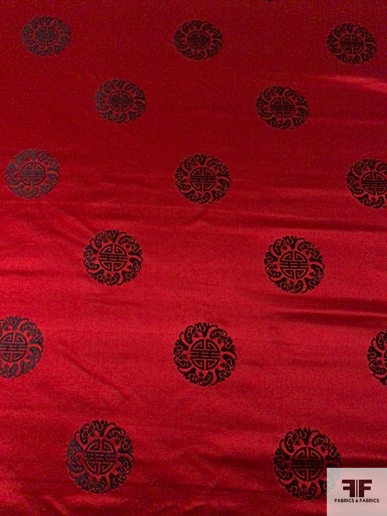 Medallion Pattern Oriental Satin Jacquard Brocade - Red / Black ...