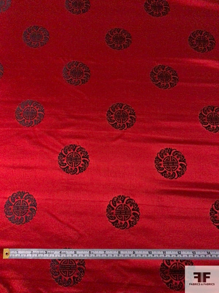 Medallion Pattern Oriental Satin Jacquard Brocade - Red / Black ...