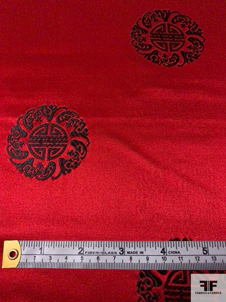 Medallion Pattern Oriental Satin Jacquard Brocade - Red / Black ...