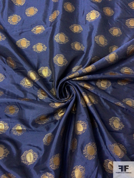 Circle Patterned 2-Ply Stitched Brocade-Weight Metallic Novelty - Navy ...