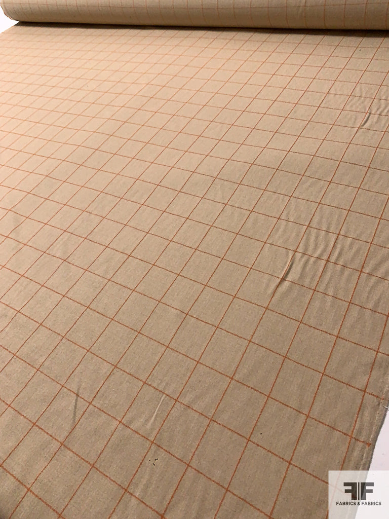 Italian Windowpane Brushed Flannel Wool Blend Suiting - Tan/Burnt ...