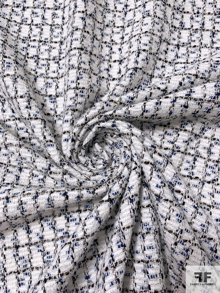 Windowpane Tweed Suiting - Off-White/Black/Blue | FABRICS & FABRICS ...