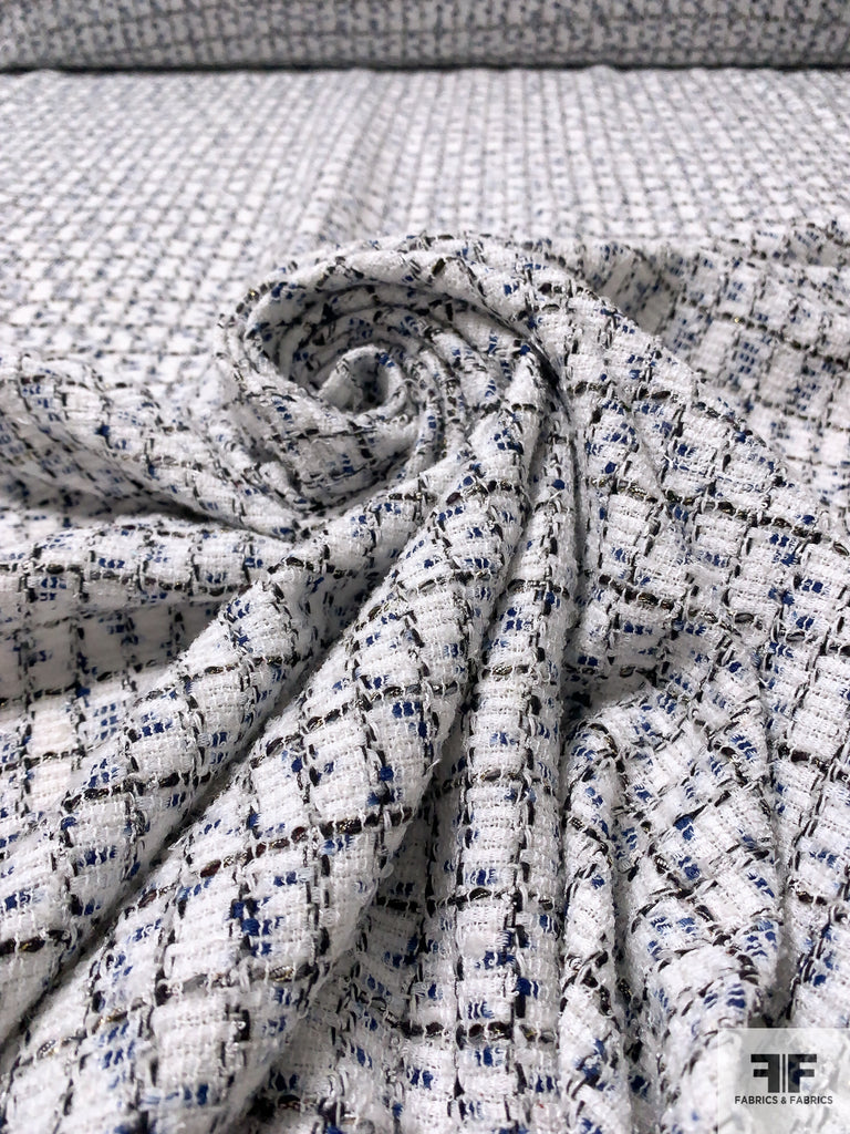 Windowpane Tweed Suiting - Off-White/Black/Blue | FABRICS & FABRICS ...