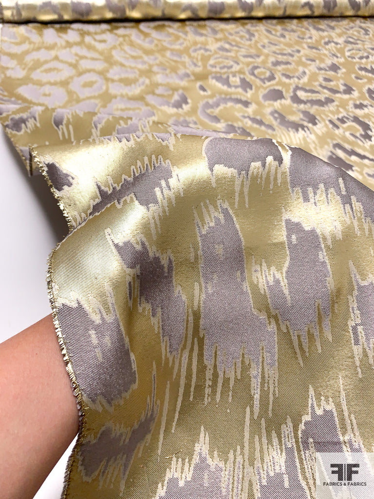 Made in England Animal Pattern Jacquard Lamé Brocade - Gold/Grey/Beige ...