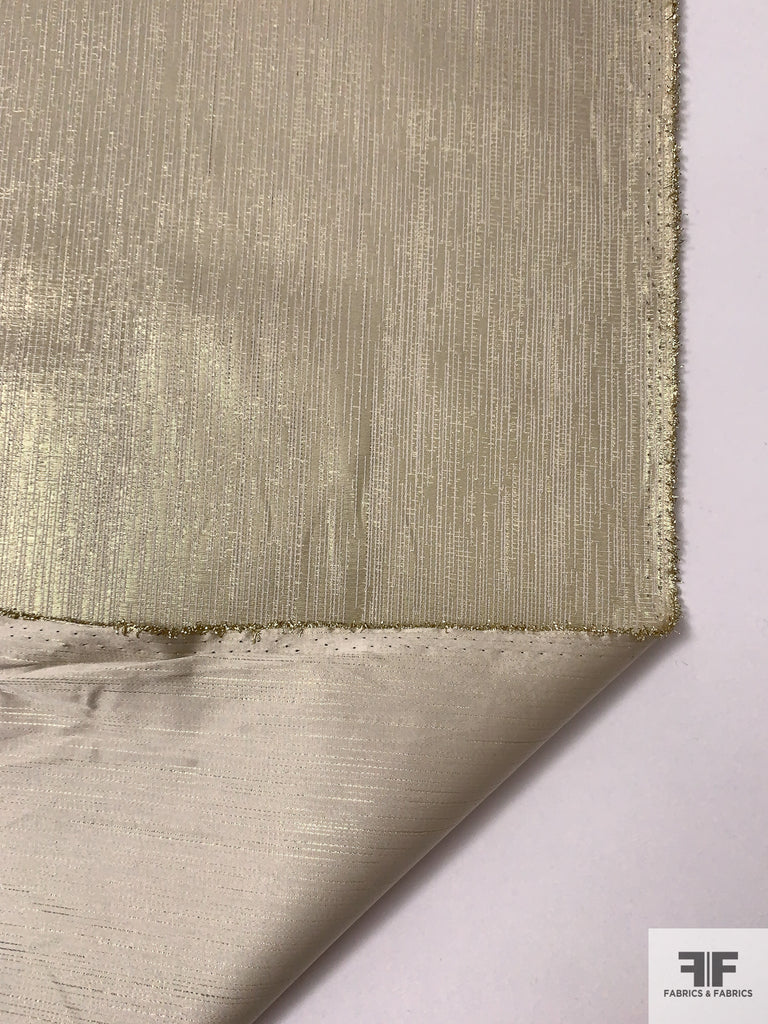 Italian Satin with Streaky Lurex Yarn Design - Light Gold / Light Taupe ...