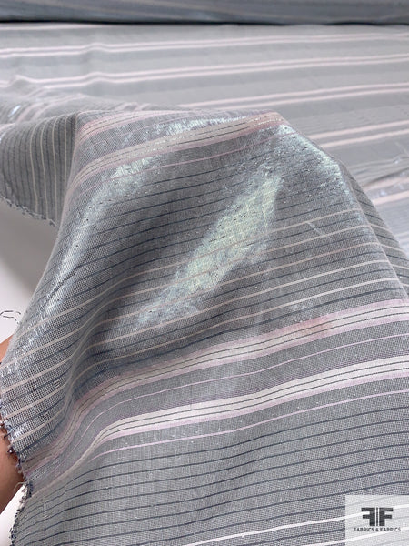 Italian Metallic Striped Lamé Cotton Voile - Metallic Mint/Off-White ...
