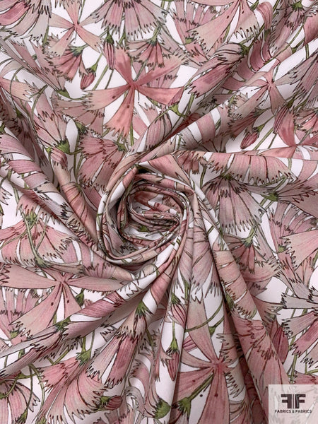 Italian Exotic Leaf Printed Cotton Lawn - Dusty Pink/Dusty Lime/White ...