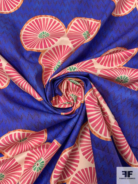 Pinwheel Printed Lightweight Stretch Cotton Twill - Indigo/Berry Pink ...