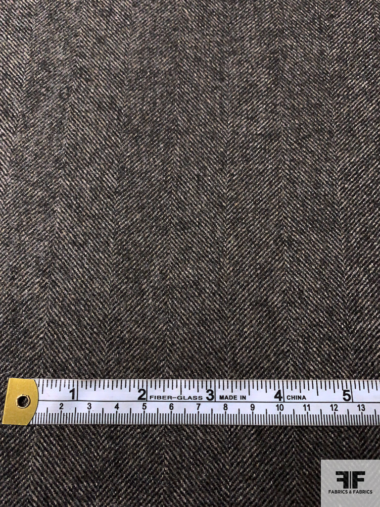 Herringbone Soft Brushed Wool Blend Flannel Suiting - Black/Taupe ...