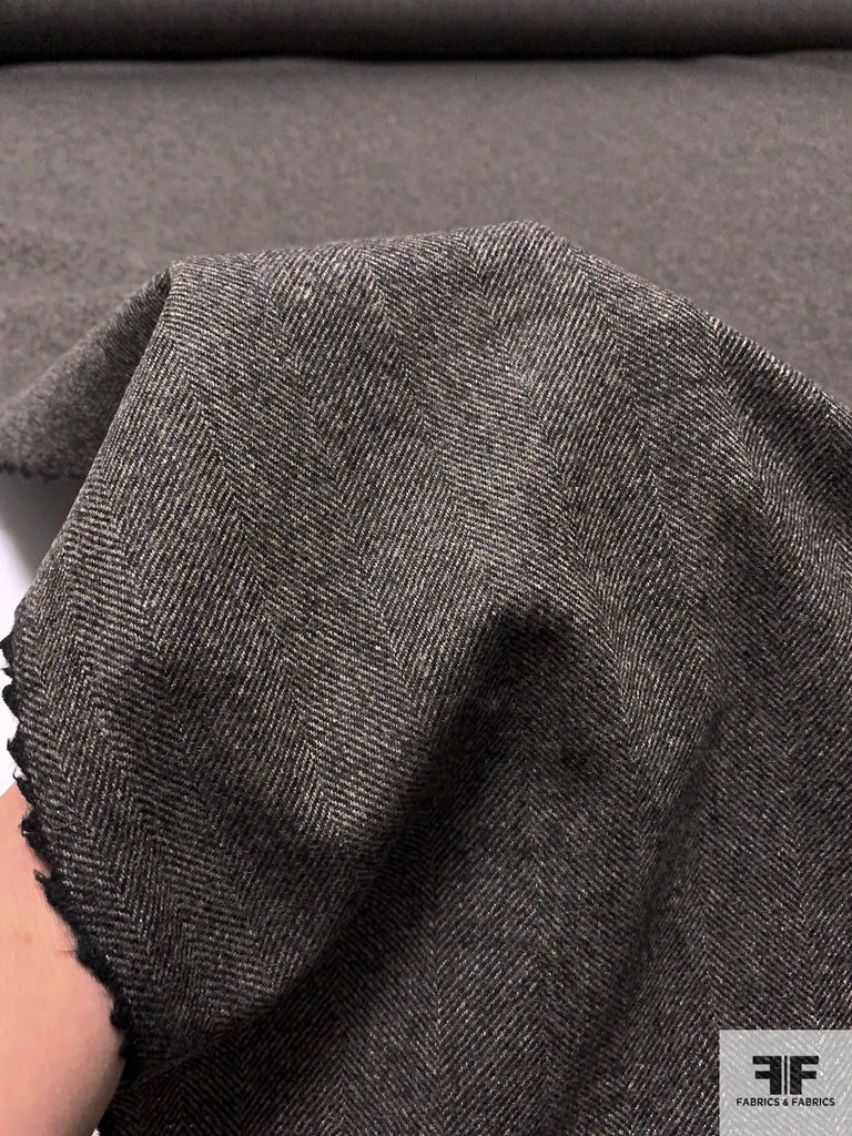 Herringbone Soft Brushed Wool Blend Flannel Suiting - Black/Taupe ...