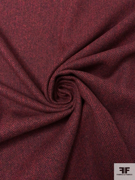 Herringbone Wool Blend Flannel Jacket Weight - Red/Dark Brown | FABRICS ...