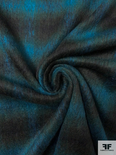 Hazy Plaid Lightweight Wool Blend Coating with Mohair Finish - Teal ...