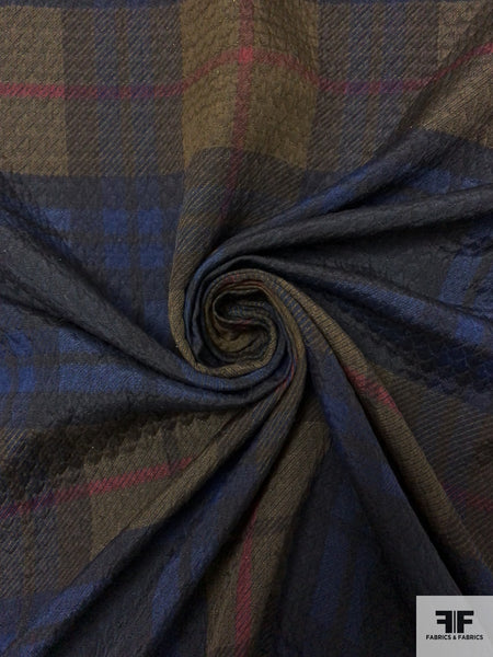 Italian Ratti Plaid Slightly Textured Lightweight Suiting - Navy/Khaki ...