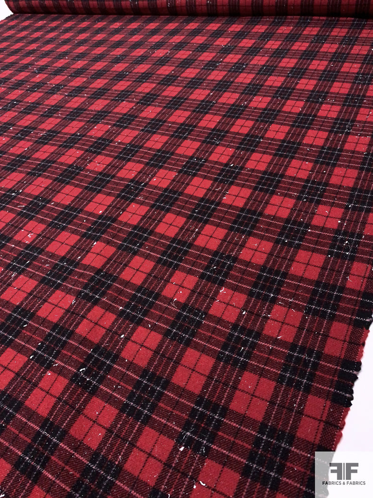 Italian Splatter Painted Plaid Wool Blend Jacket Weight - Red/Black ...