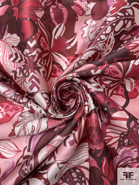 Exotic Tropical Floral Printed Silk-Cotton Mikado - Dusty Pinks/Dusty ...