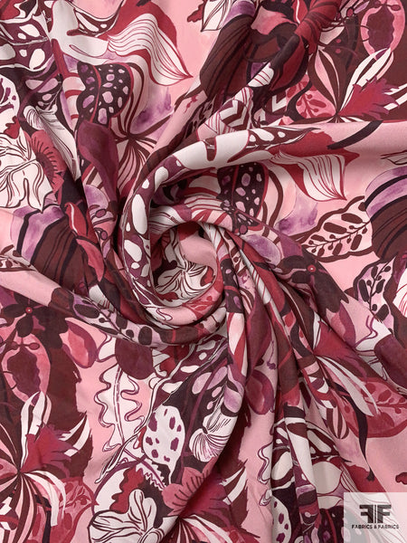 Exotic Floral Matte-Side Printed Silk Charmeuse - Dusty Rose/Dusty ...
