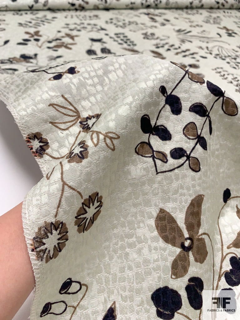 Italian Ratti Jovial Printed Pique Brocade - Light Ecru/Dark Tan/Brown ...
