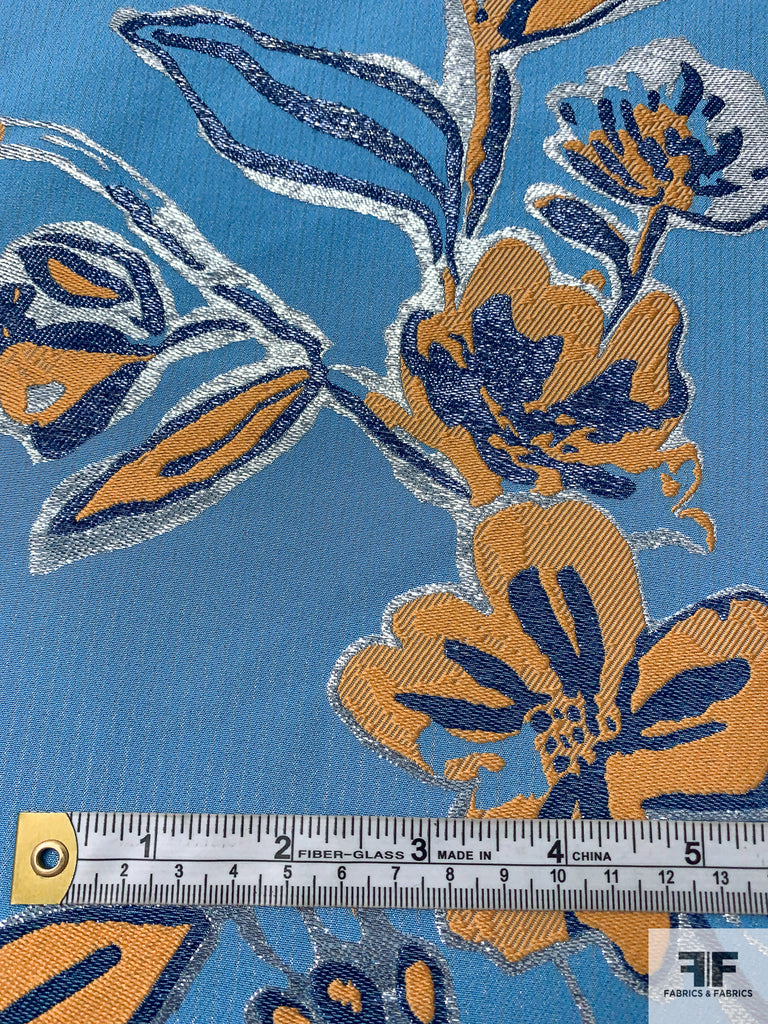 Italian Floral Silk Blend Lightweight Metallic Brocade - Blue / Orange ...