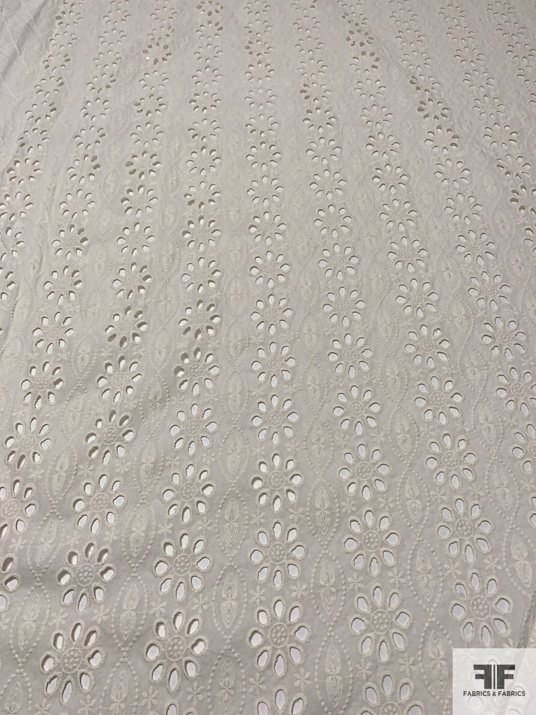 Floral and Oval Pattern Embroidered Eyelet Cotton Voile - Light Cream ...