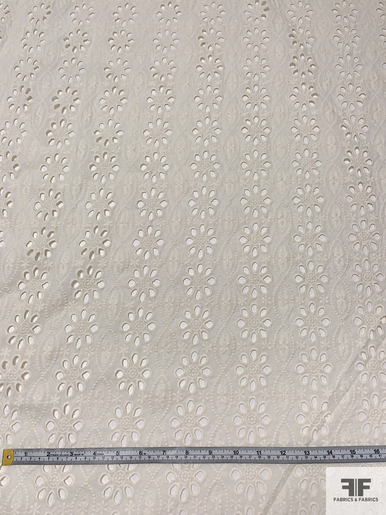 Floral and Oval Pattern Embroidered Eyelet Cotton Voile - Light Cream ...