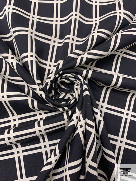 Italian 2-Ply Windowpane Plaid Reversible Suiting - Black/Ivory ...