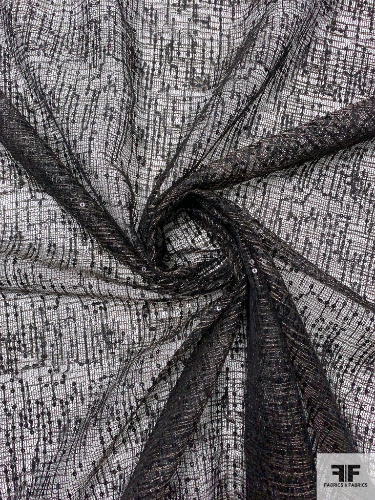 Metallic Embroidered Mesh-Netting with Sequins - Black/Gold | FABRICS ...