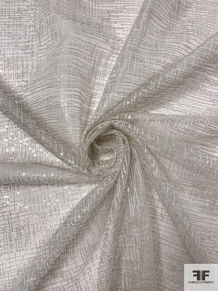 Metallic Embroidered Mesh-Netting with Sequins - Pearl White | FABRICS ...