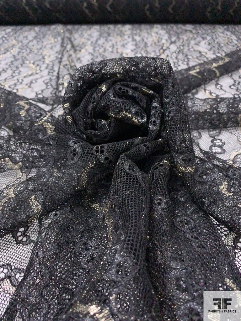 Lightly Corded and Metallic Detailed Lace Panel - Black/Gold | FABRICS ...