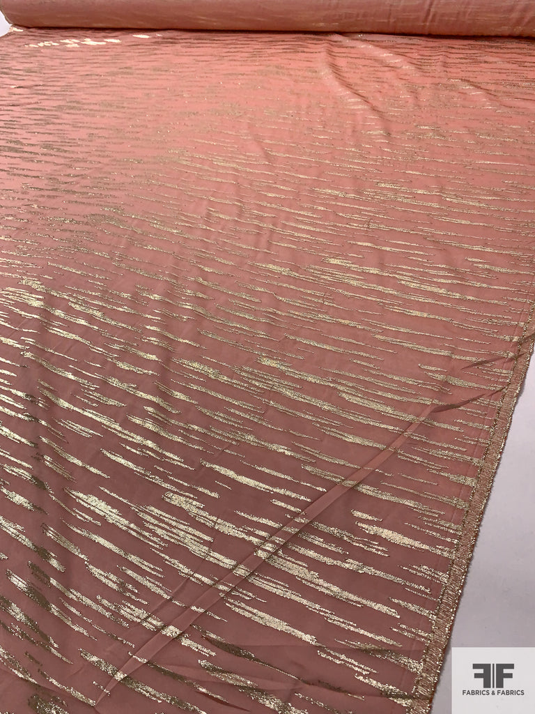 Italian Metallic Streaks Polyester Chiffon - Dusty Peach/Gold | FABRICS ...
