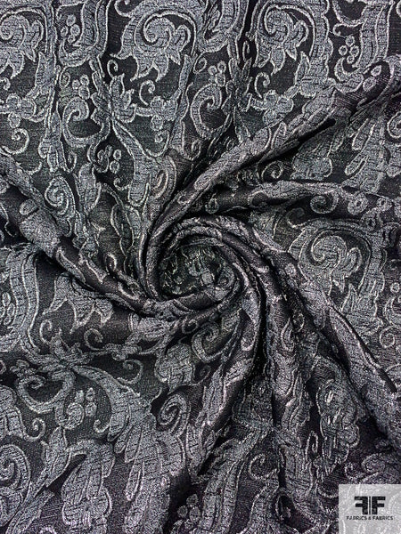 French Paisley Vine Metallic Brocade - Silver/Black | FABRICS & FABRICS ...