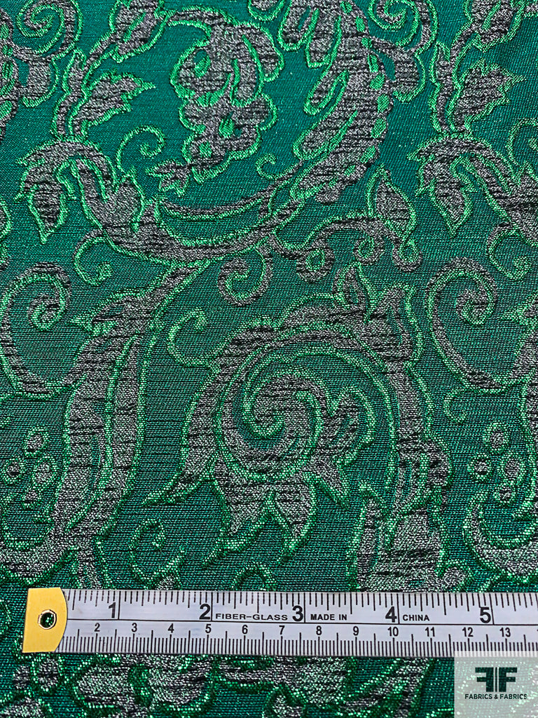 French Paisley Vine Metallic Brocade - Green/Emerald/Grey/Black ...