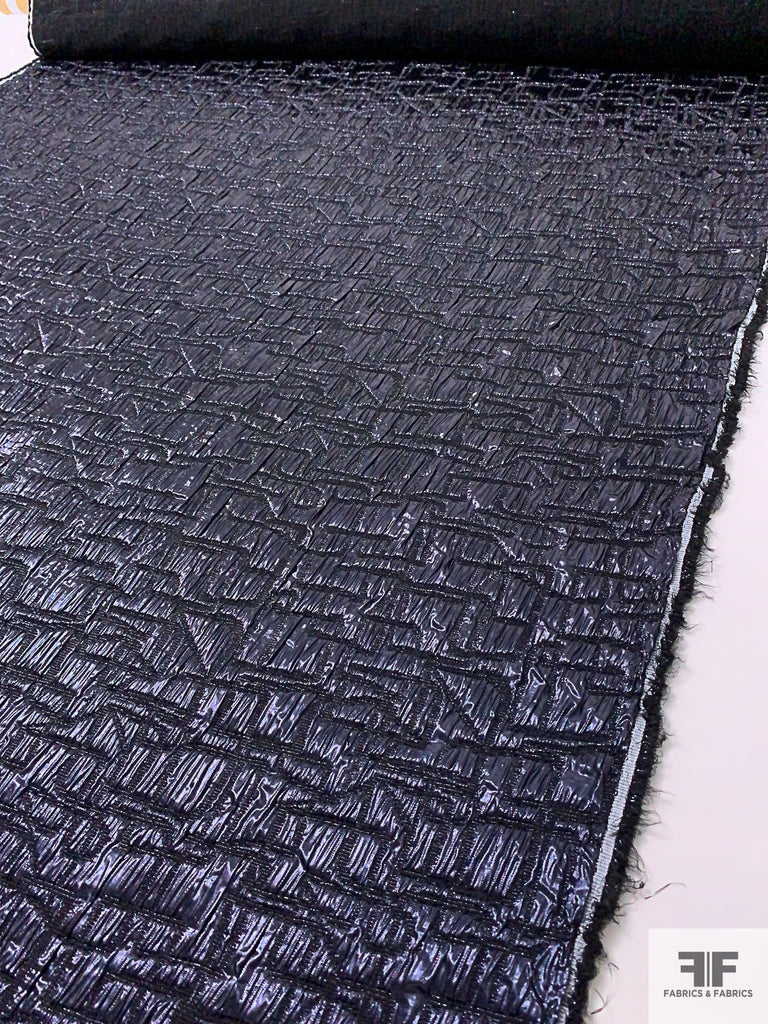 French Textured Metallic Brocade - Midnight Navy/Black | FABRICS ...