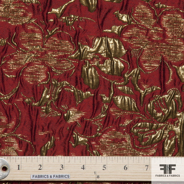 Red/Gold Metallic Floral Brocade - Fabrics & Fabrics