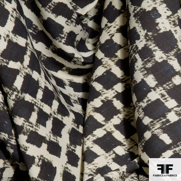 Grey/Cream Checkered Geometric Wool Crepe - Fabrics & Fabrics